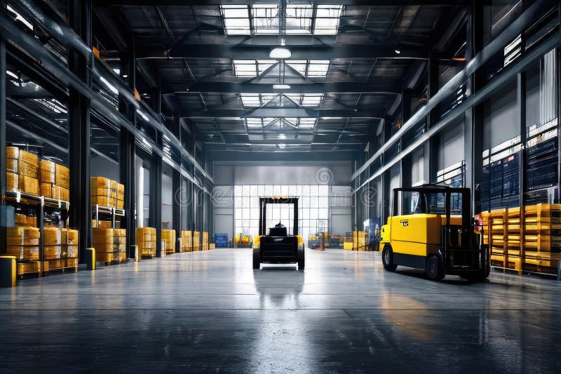 Modern Warehouse Interior with Pallets and Boxes Stock Image - Image of ...