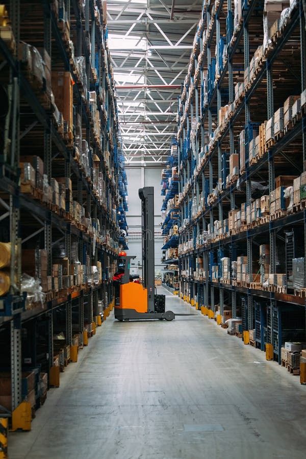 Modern Warehouse Interior with Shelves and Boxes Stock Image - Image of ...