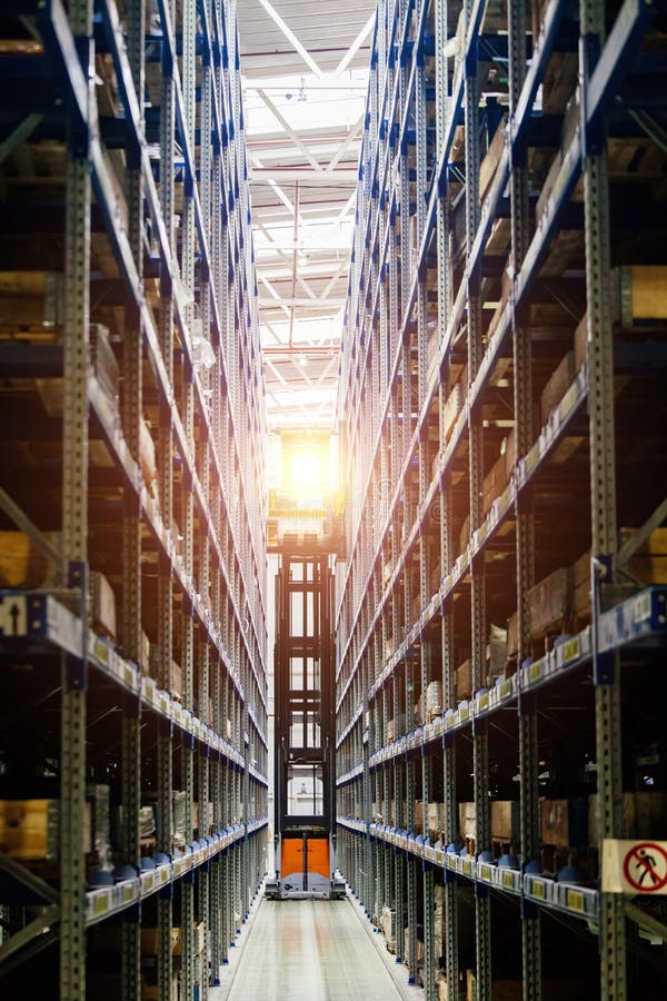 Modern Warehouse Interior with Shelves and Boxes Stock Photo - Image of ...