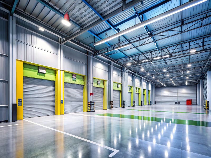 Modern Warehouse Interior with Spacious Loading Bay and Polished ...