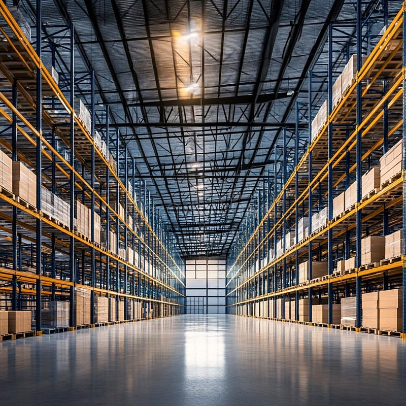 Modern Warehouse Interior Spacious Storage Shelves Rows Logistics Boxes ...