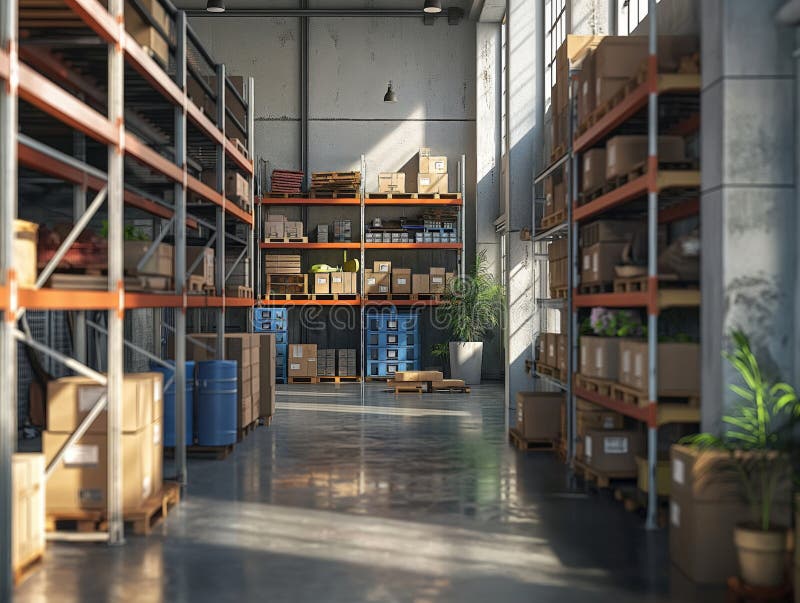 Modern Warehouse Interior with Sunlight Stock Photo - Image of spacious ...