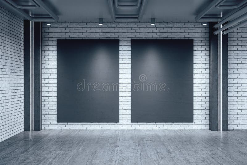 Modern Warehouse Interior with Window and Blank Brick Wall Stock ...