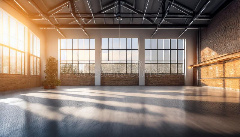 Modern Warehouse Interior with Window and Daylight Stock Illustration ...