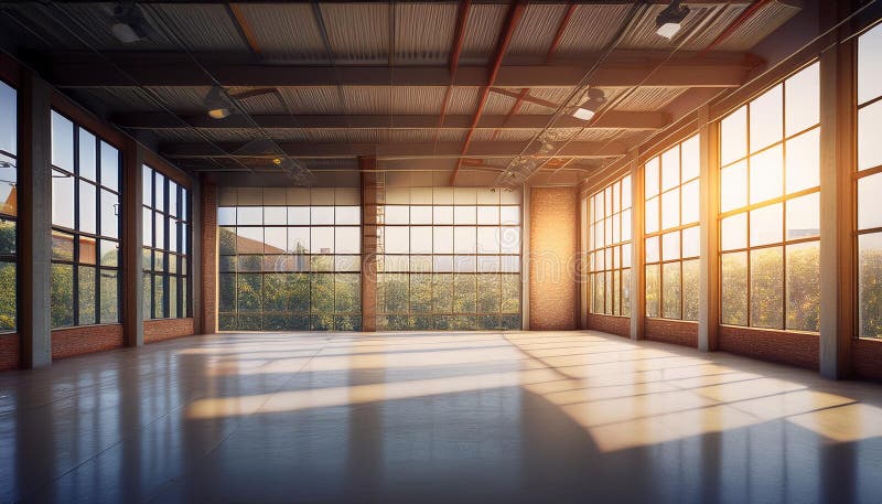 Modern Warehouse Interior with Window and Daylight Stock Illustration ...