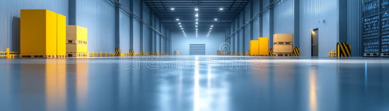 Modern Warehouse Interior with Yellow Containers Stock Illustration ...