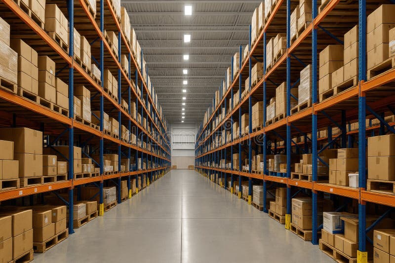 Modern Warehouse Inventory Storage Rows of Boxes Stock Illustration ...