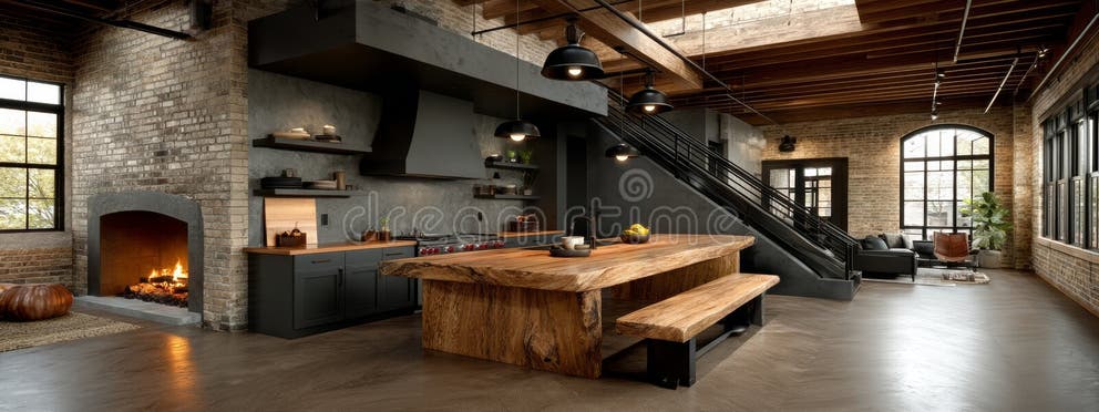Modern Warehouse Kitchen Design with Rustic Elements and Gray Accents ...
