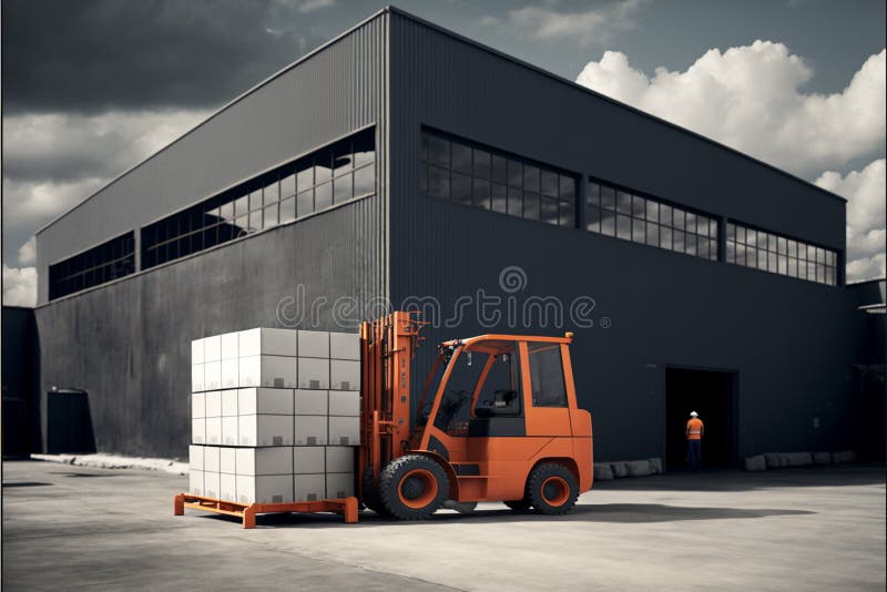 Modern Warehouse and Loader Stock Illustration - Illustration of shelf ...