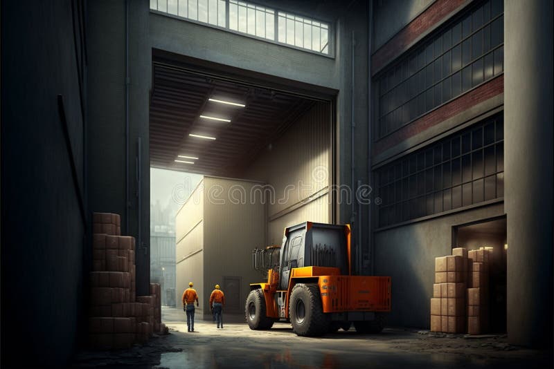 Modern Warehouse and Loader Stock Illustration - Illustration of modern ...