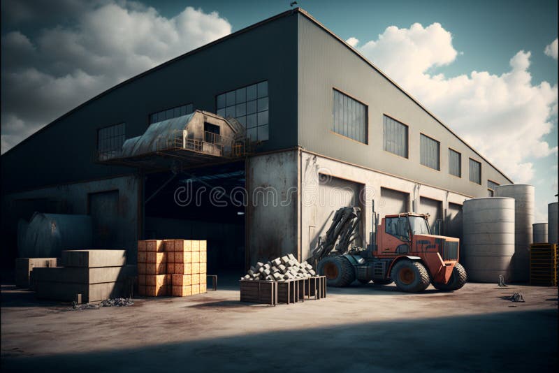 Modern Warehouse and Loader Stock Illustration - Illustration of ...