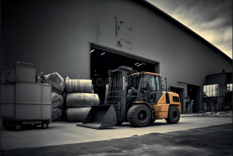 Modern Warehouse and Loader Stock Illustration - Illustration of pallet ...