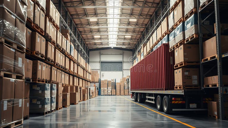 Modern Warehouse Loading Dock with Cargo Trailer a Photorealistic ...