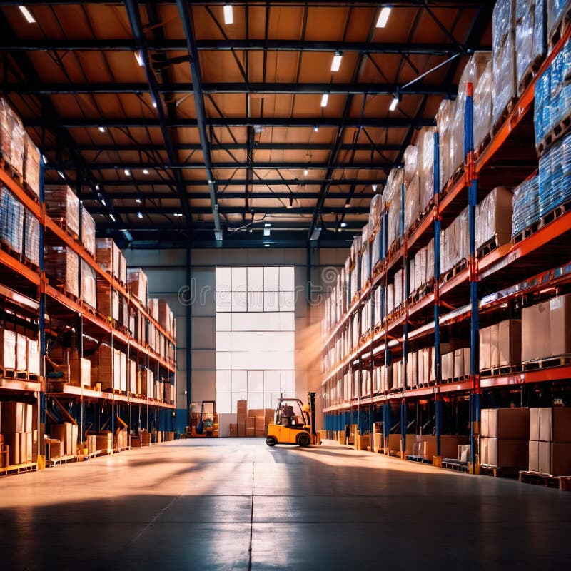 Modern Warehouse Logistics Storage Area Stacked with Boxes and Cargo ...