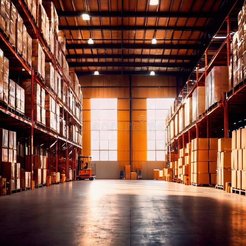 Modern Warehouse Logistics Storage Area Stacked with Boxes and Cargo ...