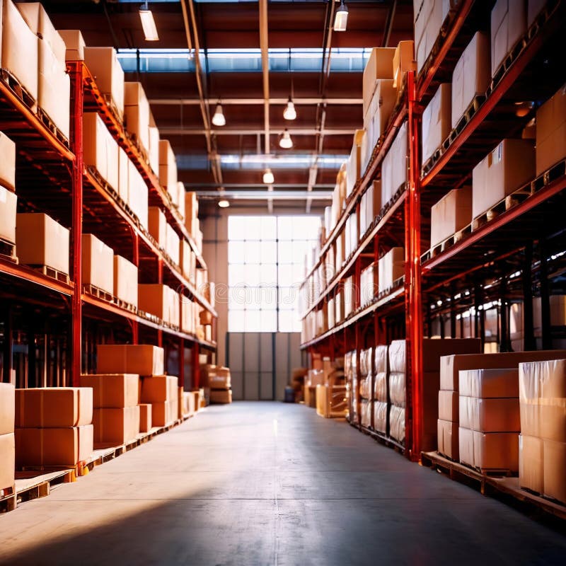 Modern Warehouse Logistics Storage Area Stacked with Boxes and Cargo ...