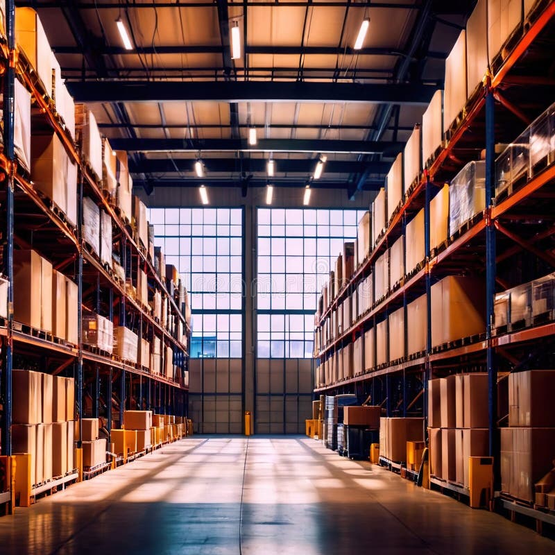 Modern Warehouse Logistics Storage Area Stacked with Boxes and Cargo ...