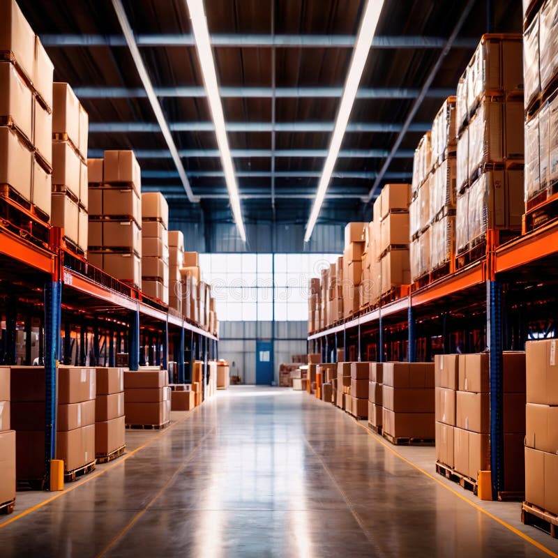 Modern Warehouse Logistics Storage Area Stacked with Boxes and Cargo ...