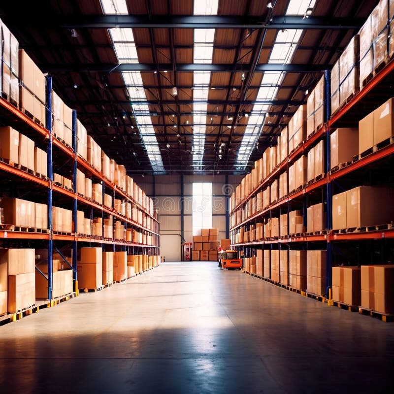 Modern Warehouse Logistics Storage Area Stacked with Boxes and Cargo ...