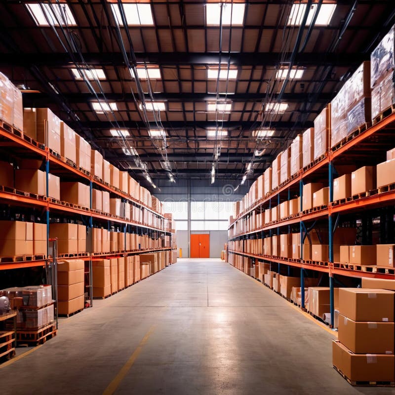 Modern Warehouse Logistics Storage Area Stacked with Boxes and Cargo ...