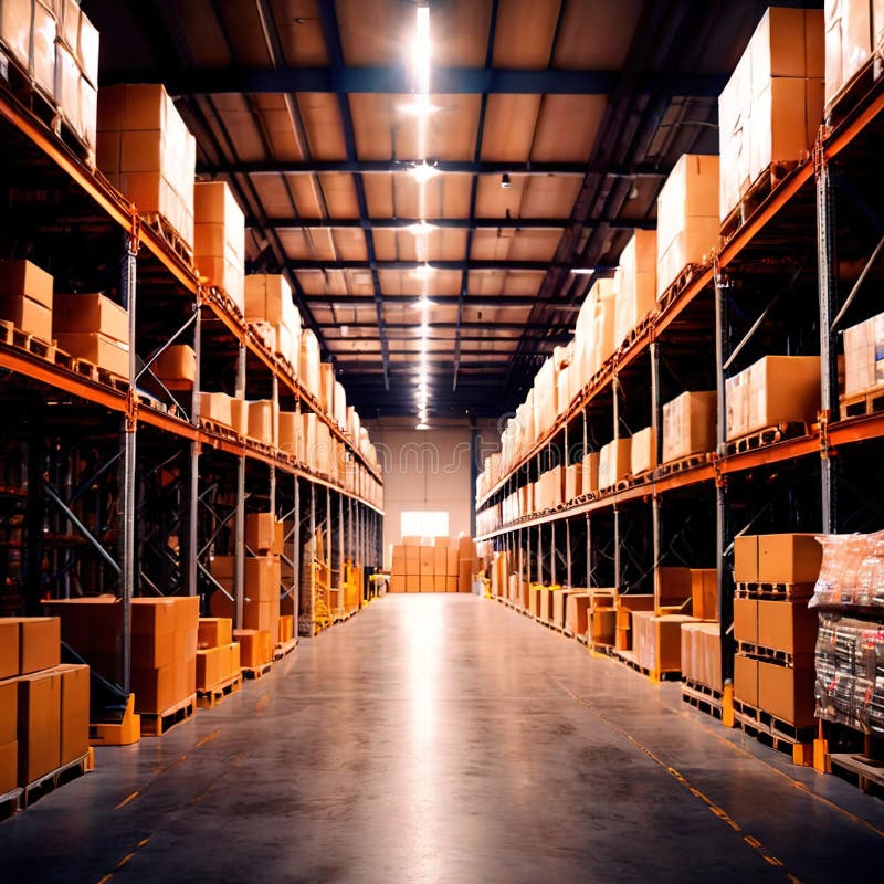 Modern Warehouse Logistics Storage Area Stacked with Boxes and Cargo ...