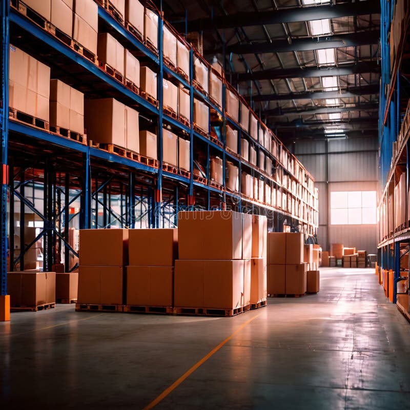 Modern Warehouse Logistics Storage Area Stacked with Boxes and Cargo ...