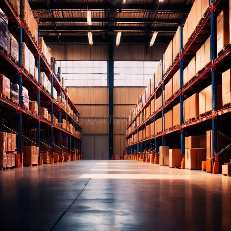 Modern Warehouse Logistics Storage Area Stacked with Boxes and Cargo ...