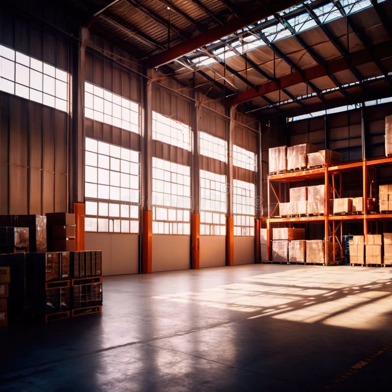 Modern Warehouse Logistics Storage Area Stacked with Boxes and Cargo ...