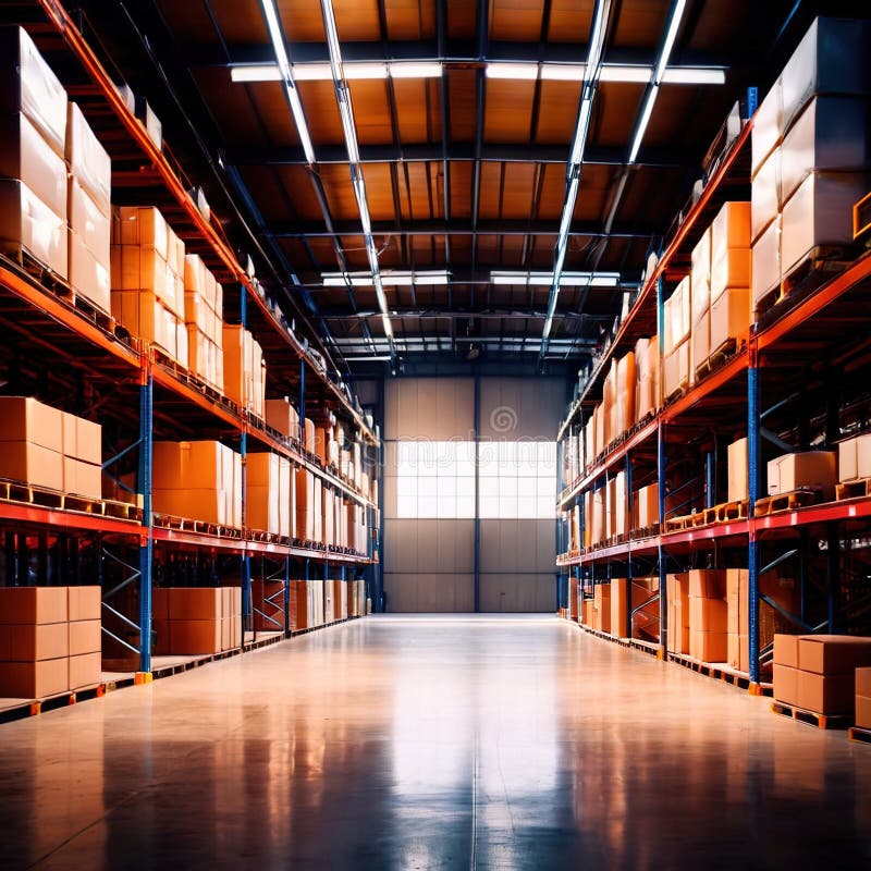 Modern Warehouse Logistics Storage Area Stacked with Boxes and Cargo ...