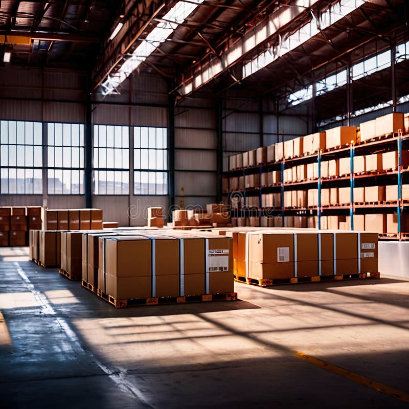 Modern Warehouse Logistics Storage Area Stacked with Boxes and Cargo ...
