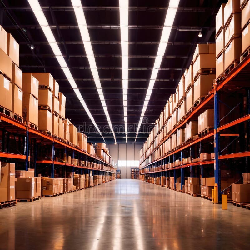 Modern Warehouse Logistics Storage Area Stacked with Boxes and Cargo ...
