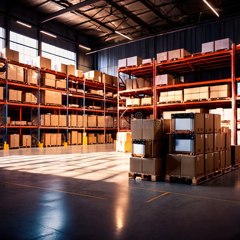 Modern Warehouse Logistics Storage Area Stacked with Boxes and Cargo ...