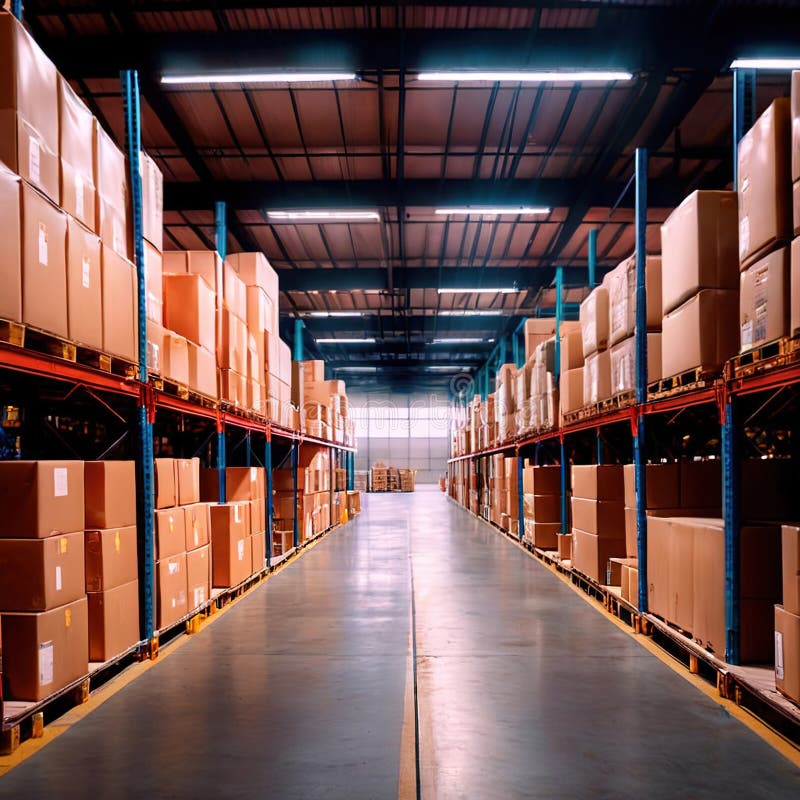 Modern Warehouse Logistics Storage Area Stacked with Boxes and Cargo ...