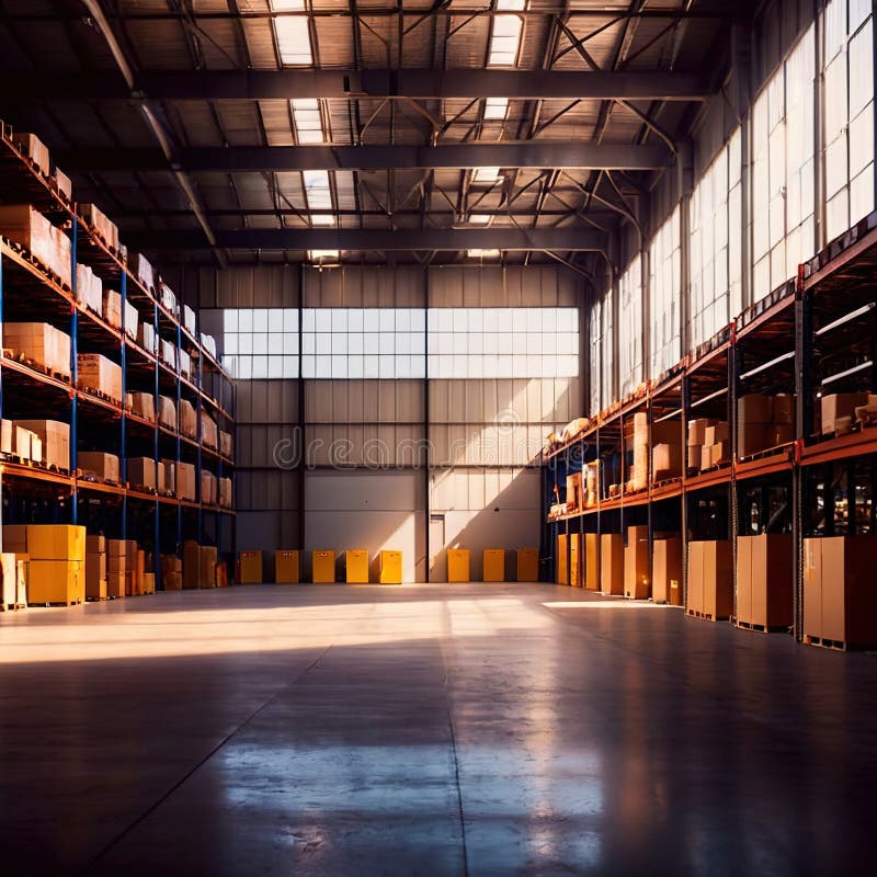 Modern Warehouse Logistics Storage Area Stacked with Boxes and Cargo ...