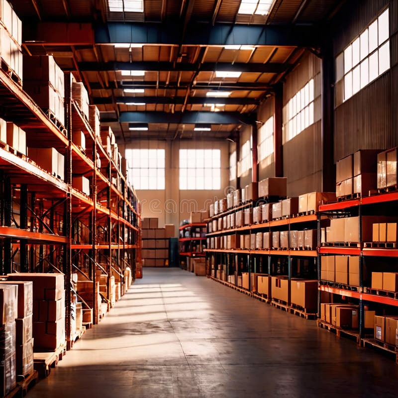 Modern Warehouse Logistics Storage Area Stacked with Boxes and Cargo ...