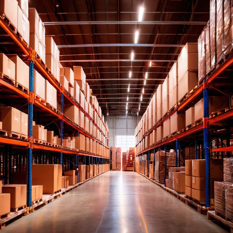 Modern Warehouse Logistics Storage Area Stacked with Boxes and Cargo ...