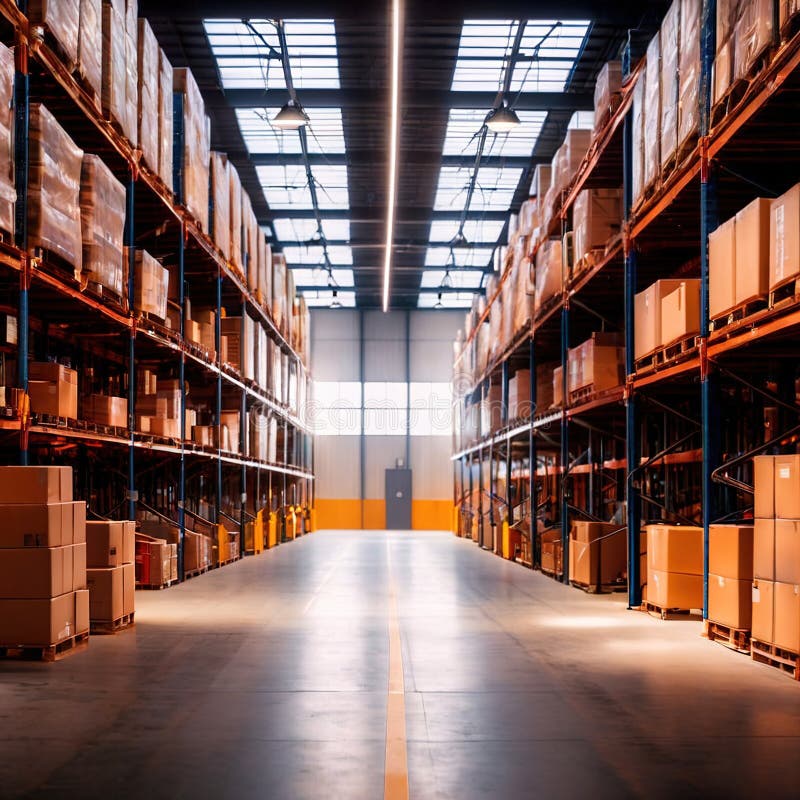 Modern Warehouse Logistics Storage Area Stacked with Boxes and Cargo ...