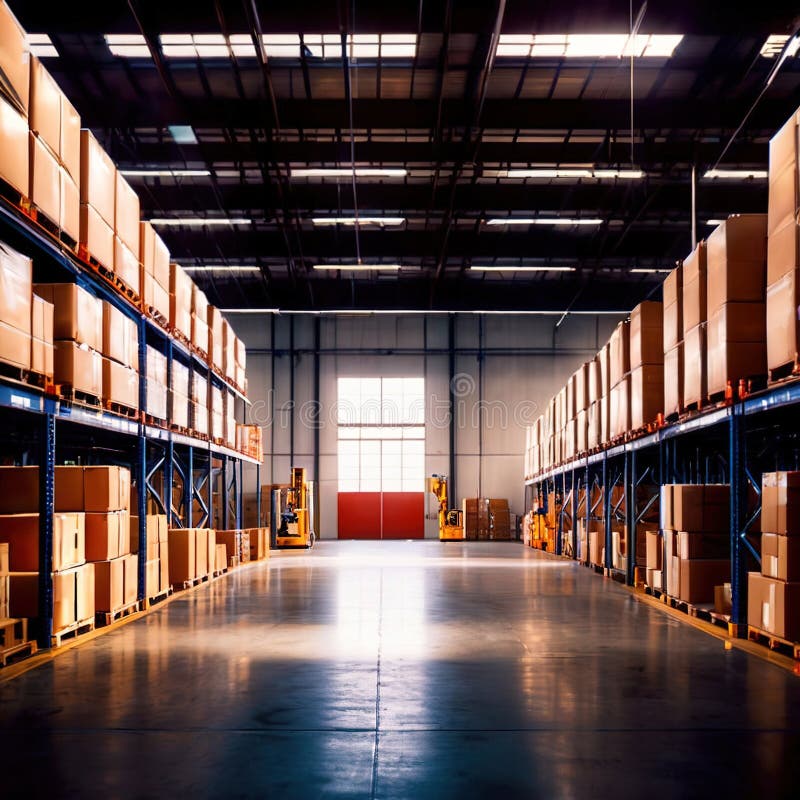 Modern Warehouse Logistics Storage Area Stacked with Boxes and Cargo ...