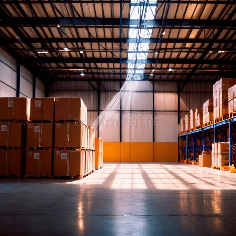 Modern Warehouse Logistics Storage Area Stacked with Boxes and Cargo ...