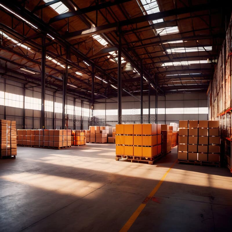Modern Warehouse Logistics Storage Area Stacked with Boxes and Cargo ...