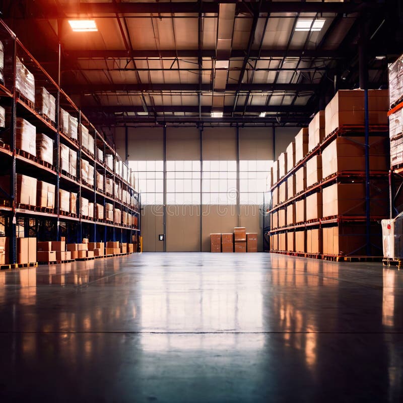Modern Warehouse Logistics Storage Area Stacked with Boxes and Cargo ...