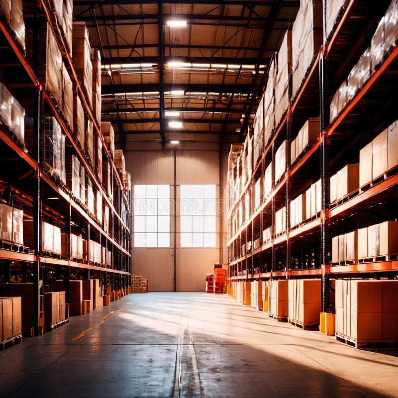 Modern Warehouse Logistics Storage Area Stacked with Boxes and Cargo ...