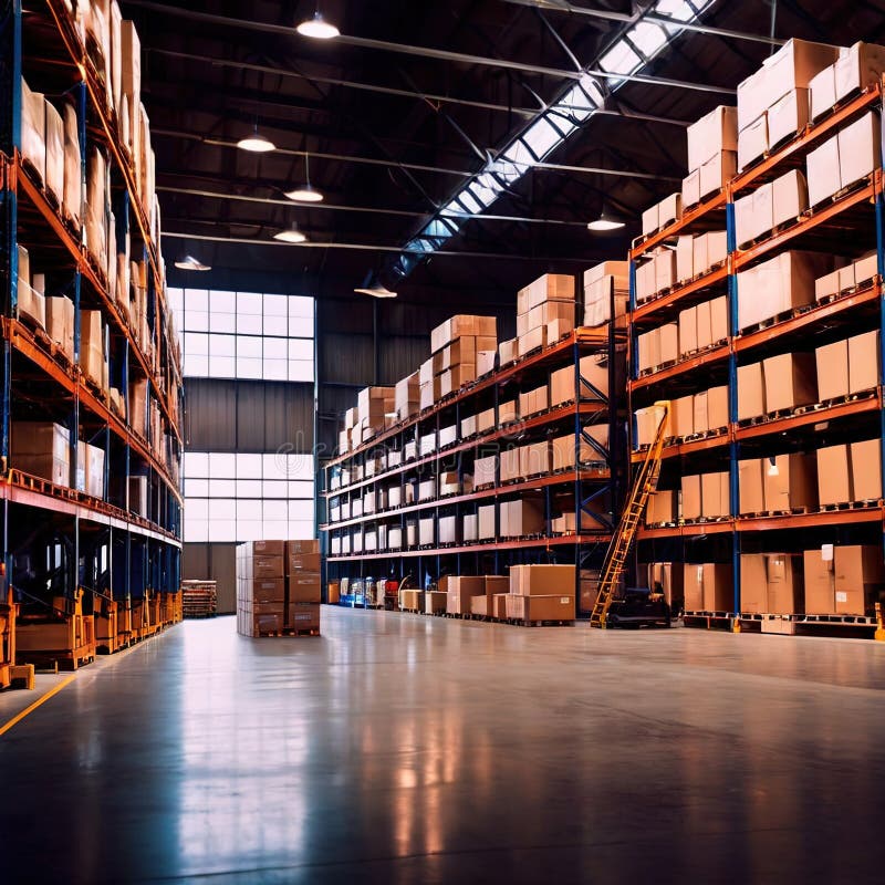 Modern Warehouse Logistics Storage Area Stacked with Boxes and Cargo ...