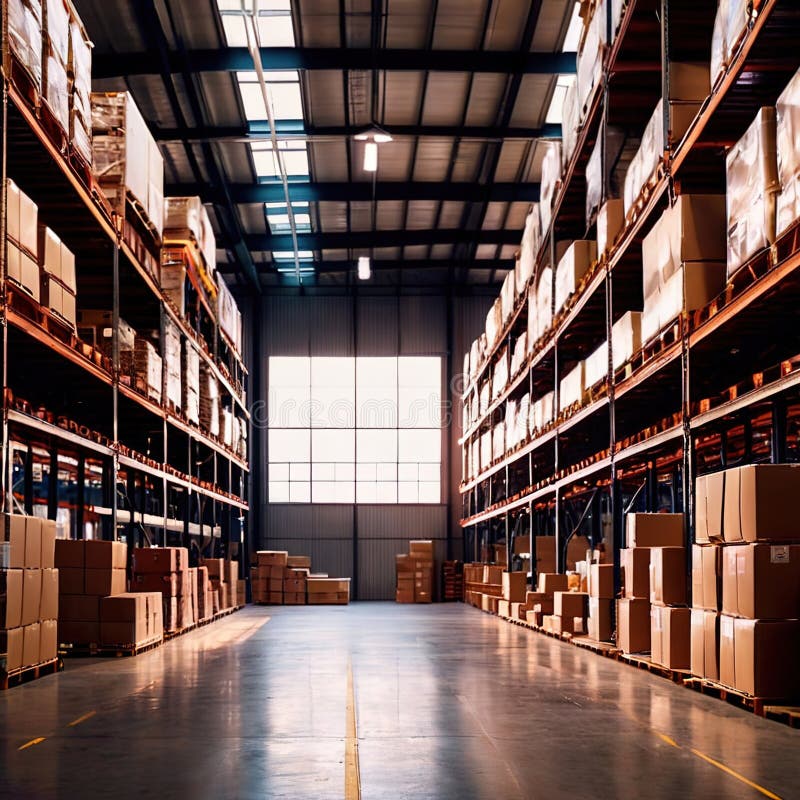 Modern Warehouse Logistics Storage Area Stacked with Boxes and Cargo ...
