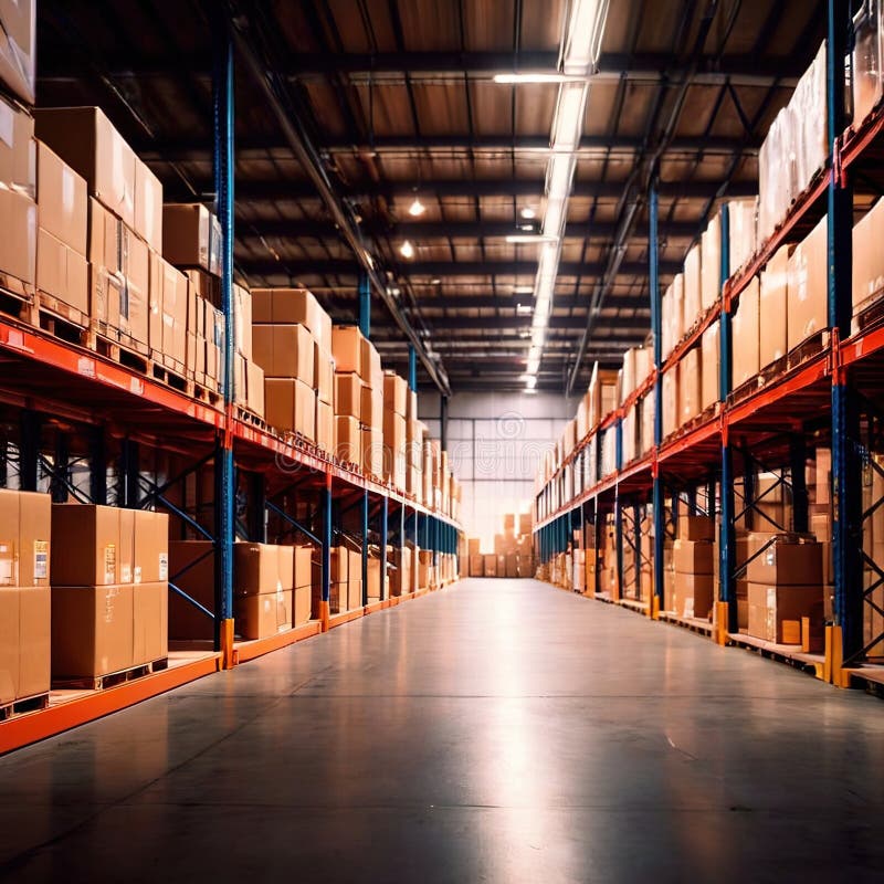 Modern Warehouse Logistics Storage Area Stacked with Boxes and Cargo ...