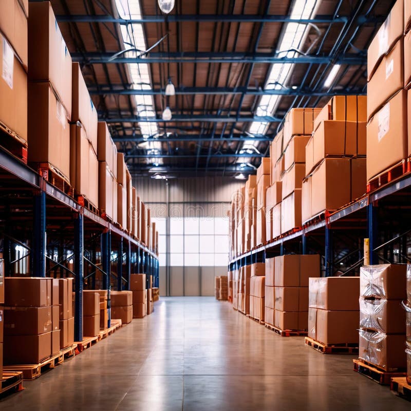 Modern Warehouse Logistics Storage Area Stacked with Boxes and Cargo ...