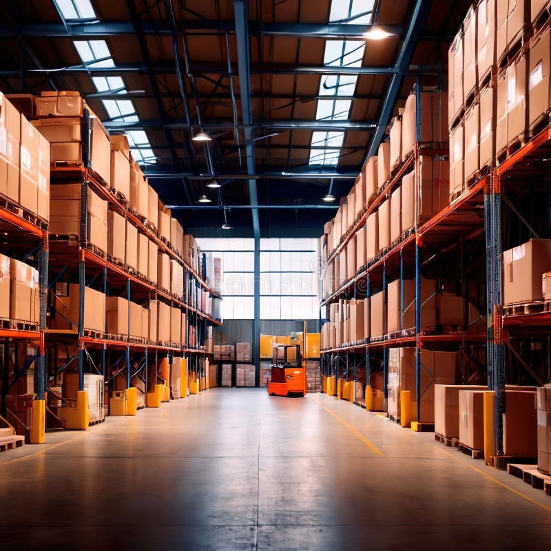 Modern Warehouse Logistics Storage Area Stacked with Boxes and Cargo ...