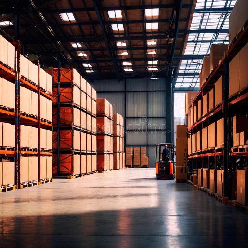 Modern Warehouse Logistics Storage Area Stacked with Boxes and Cargo ...