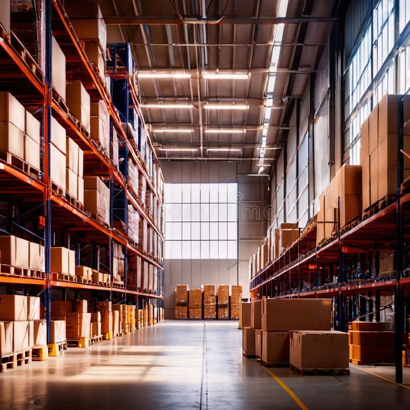 Modern Warehouse Logistics Storage Area Stacked with Boxes and Cargo ...