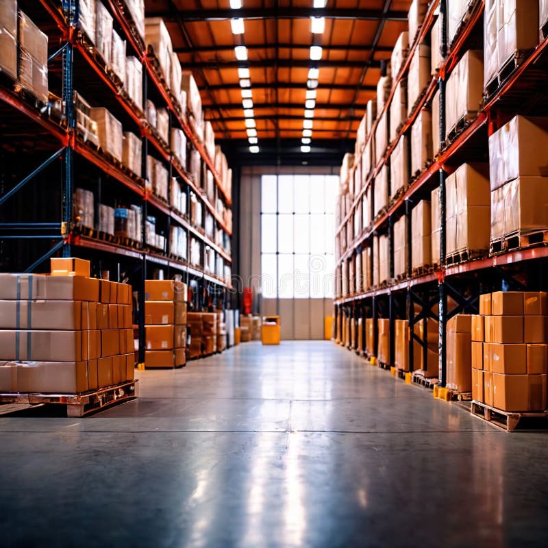 Modern Warehouse Logistics Storage Area Stacked with Boxes and Cargo ...